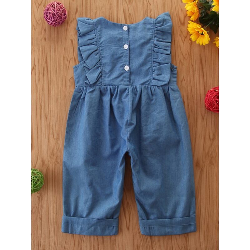 Wholesale Kid Girl Flutter Sleeve Denim Jumpsuit 200815