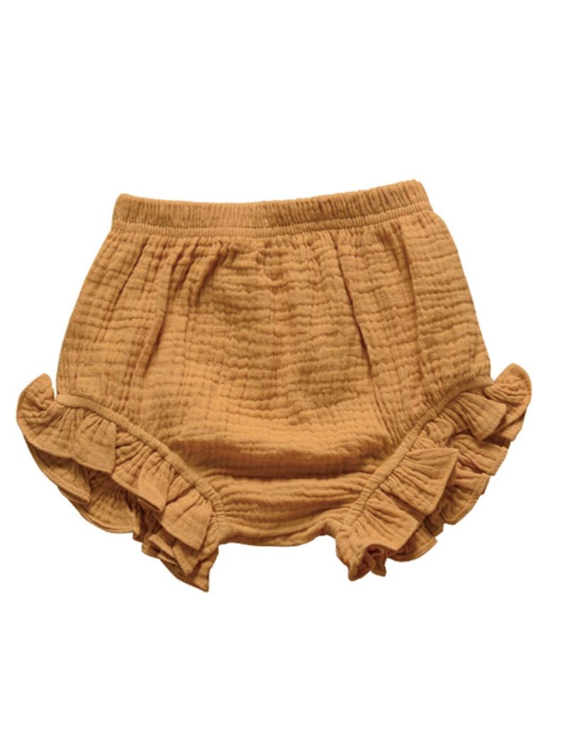 Wholesale Frilled Solid Color Muslin Baby Bread Pants 1