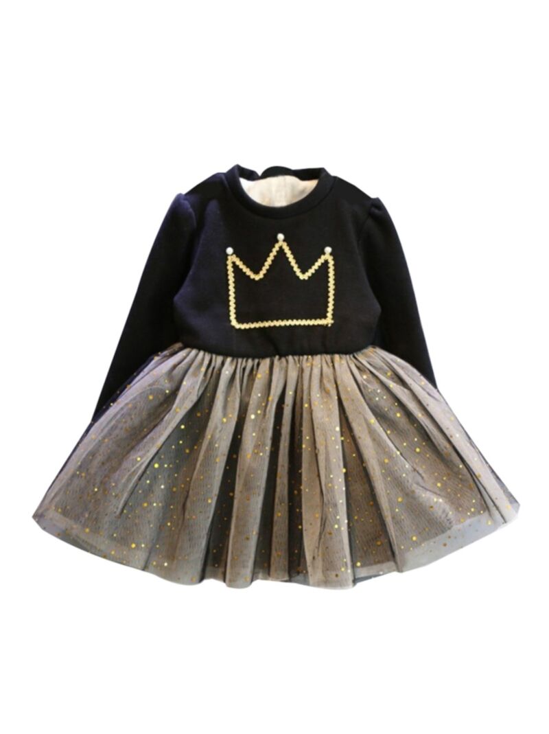 Wholesale Winter Crown Fleece-lined Mesh Patchwork Dres