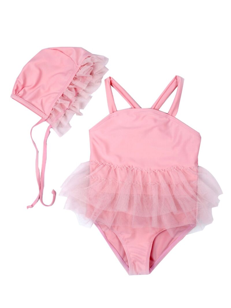 Wholesale 2-Piece Toddler Little Girls Mesh Trim Swimsu