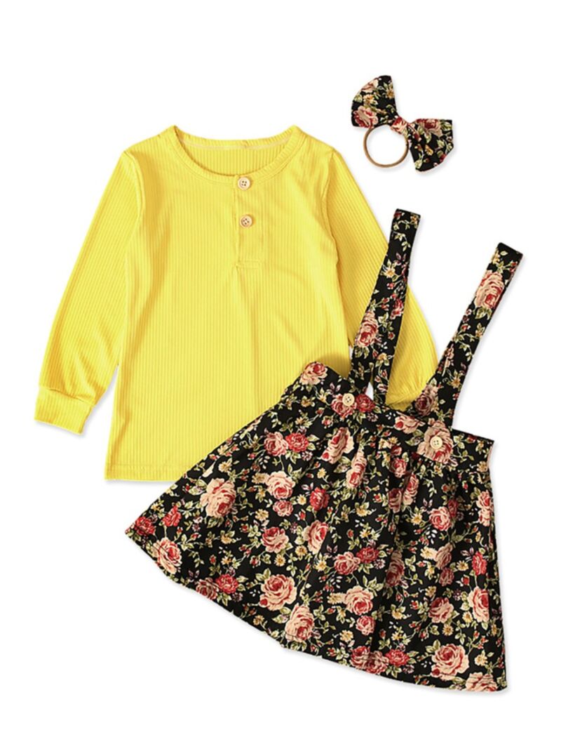 Wholesale 3-Piece Spring Little Girl Outfits Yellow Tee