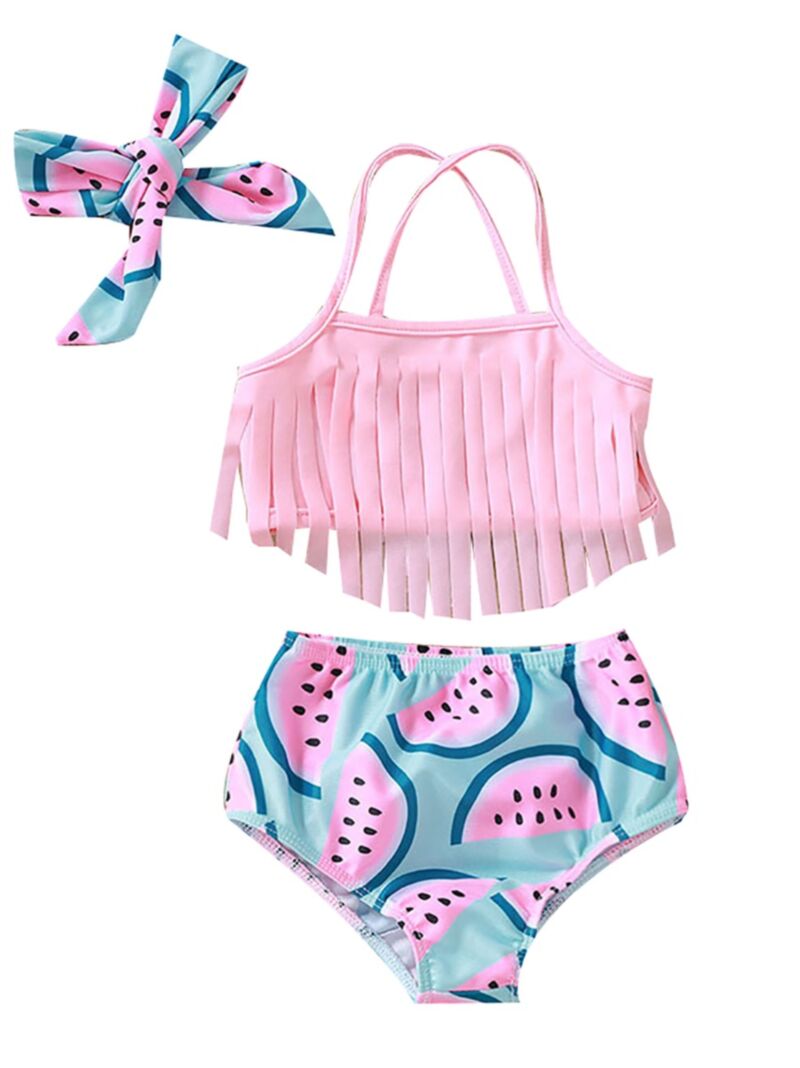 Wholesale 3-Piece Baby Girl Watermelon Tassel Swimwear