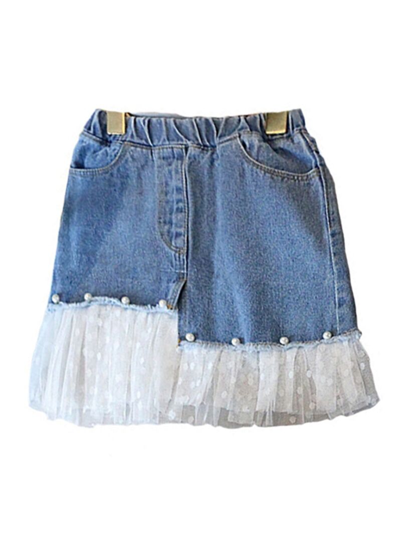 Wholesale Fashion Beaded Mesh Denim Patchwork Skirt 191