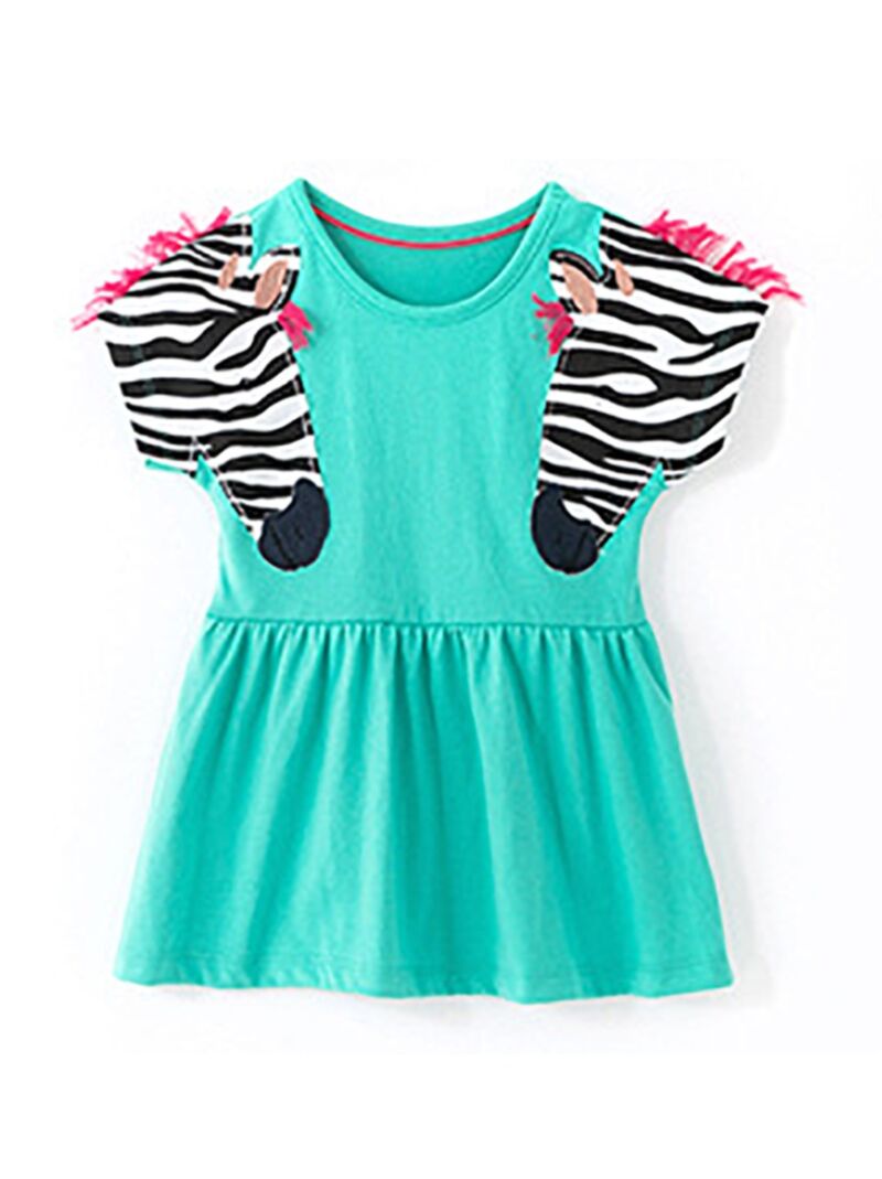 Wholesale 6-PACK Summer Little Girls Zebra Green Dress