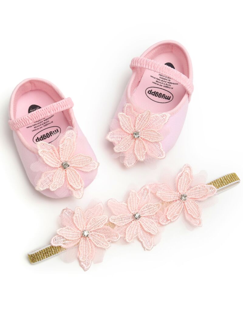 Wholesale 2-Piece Spring Flower Trim Baby Crib Shoes Ma