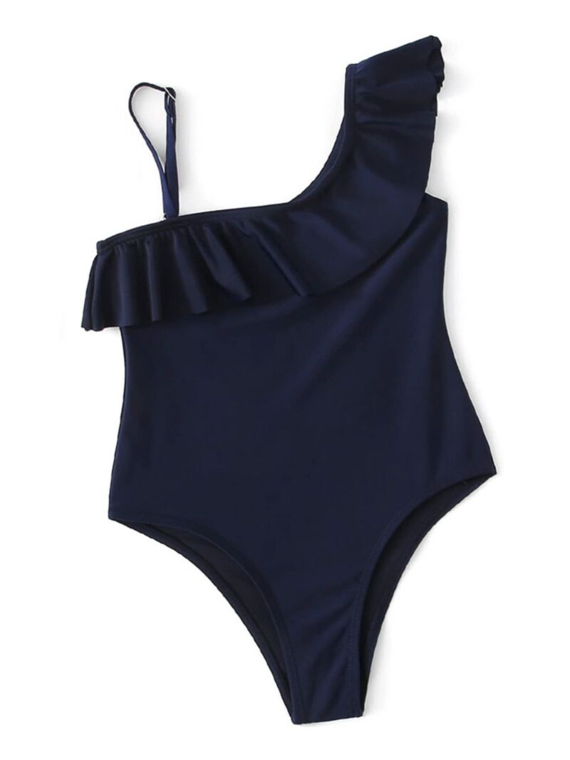 Wholesale Solid Color Ruffle One Shoulder Swimsuit 2003