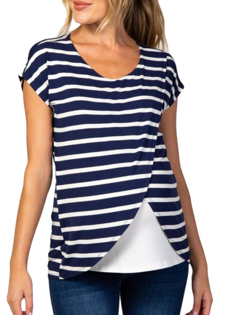 Wholesale Stylish Stripe Split Maternity & Nursing Top