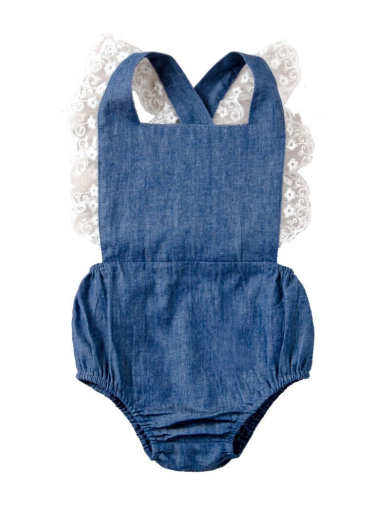 Wholesale Baby Lace Trim Blue Bodysuit 20051058 - kiski
