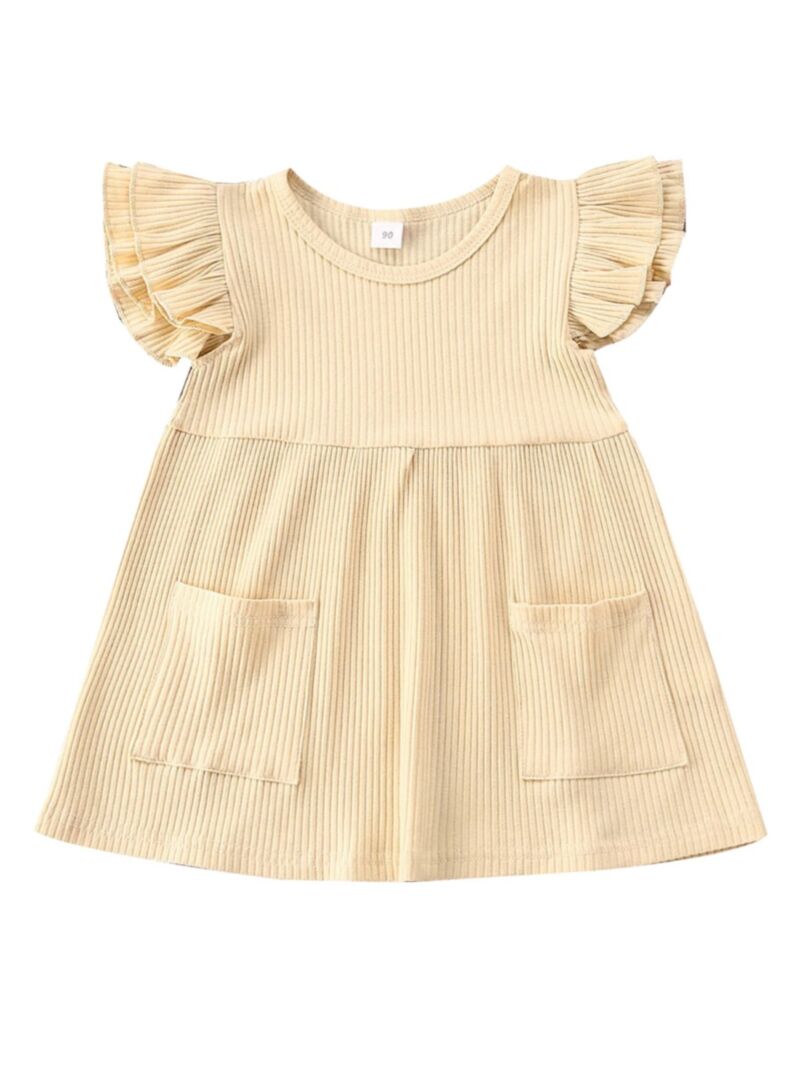 Wholesale Little Girl Solid Color Flutter Sleeve Ribbed