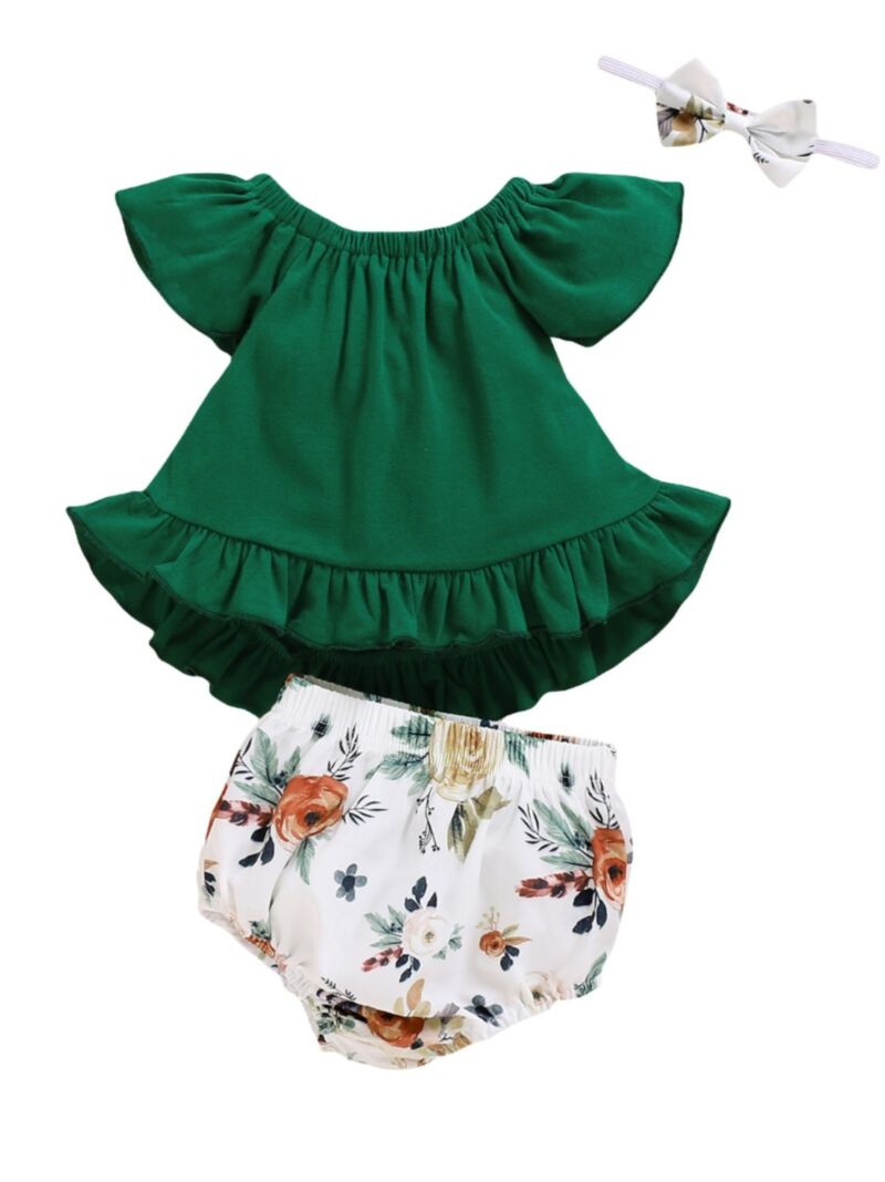 Wholesale 3 Pcs Infant Girl Off Shoulder Ruffle Hem Top