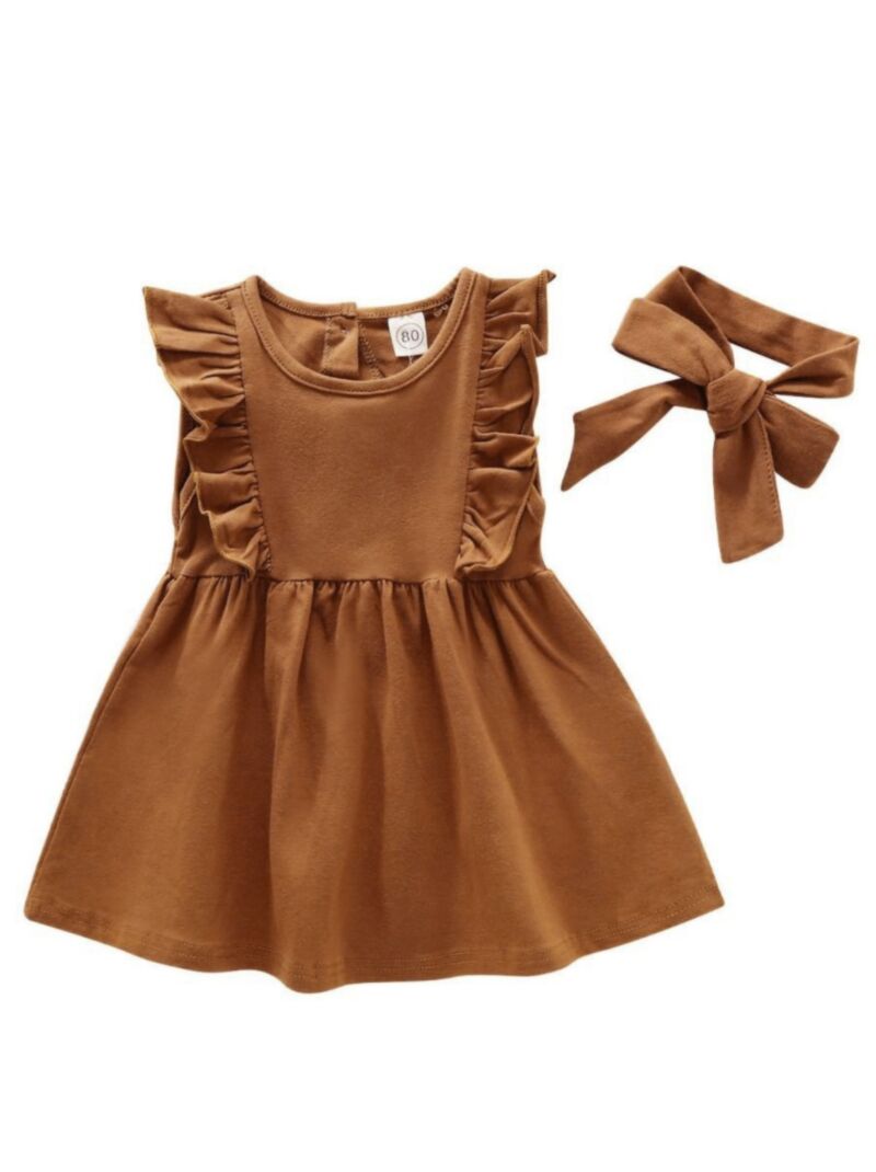 Wholesale 2 Piece Kid Girl Ruffle Sleeve Solid Color Dr