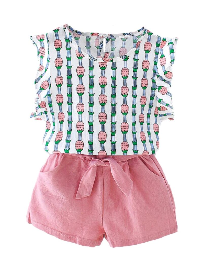 Wholesale 2 Pieces Kid Girl Printed Flutter Sleeve Top