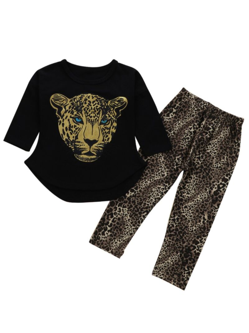 Wholesale 2 Pieces Little Girls Leopard Print Set Long