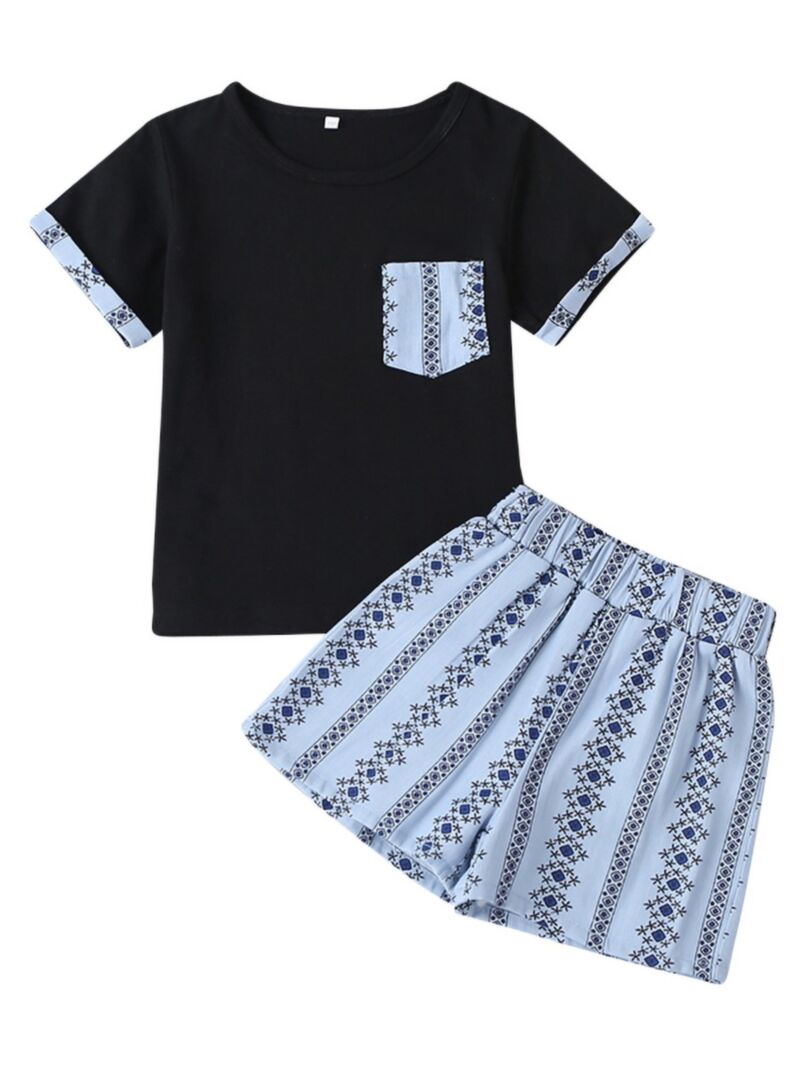 Wholesale 2 Pieces Little Girl Boho Set Black Round Nec