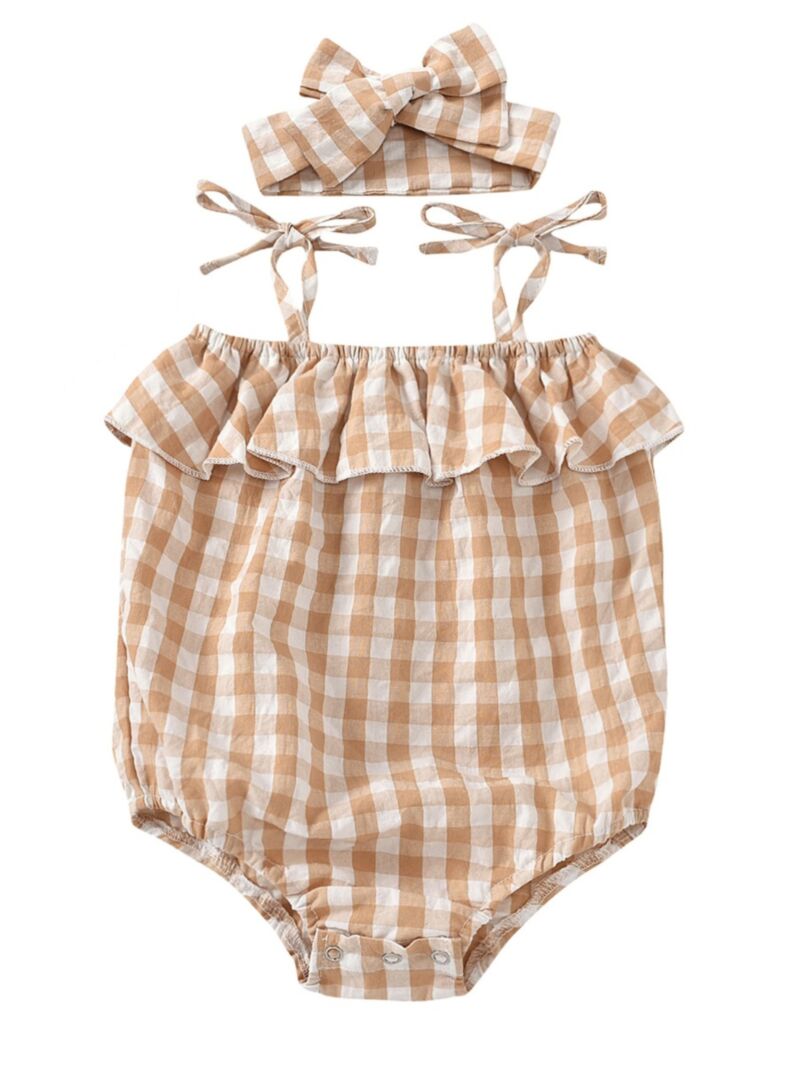 Wholesale 2 Pieces Baby Girl Plaid Cami Ruffle Decor Bo