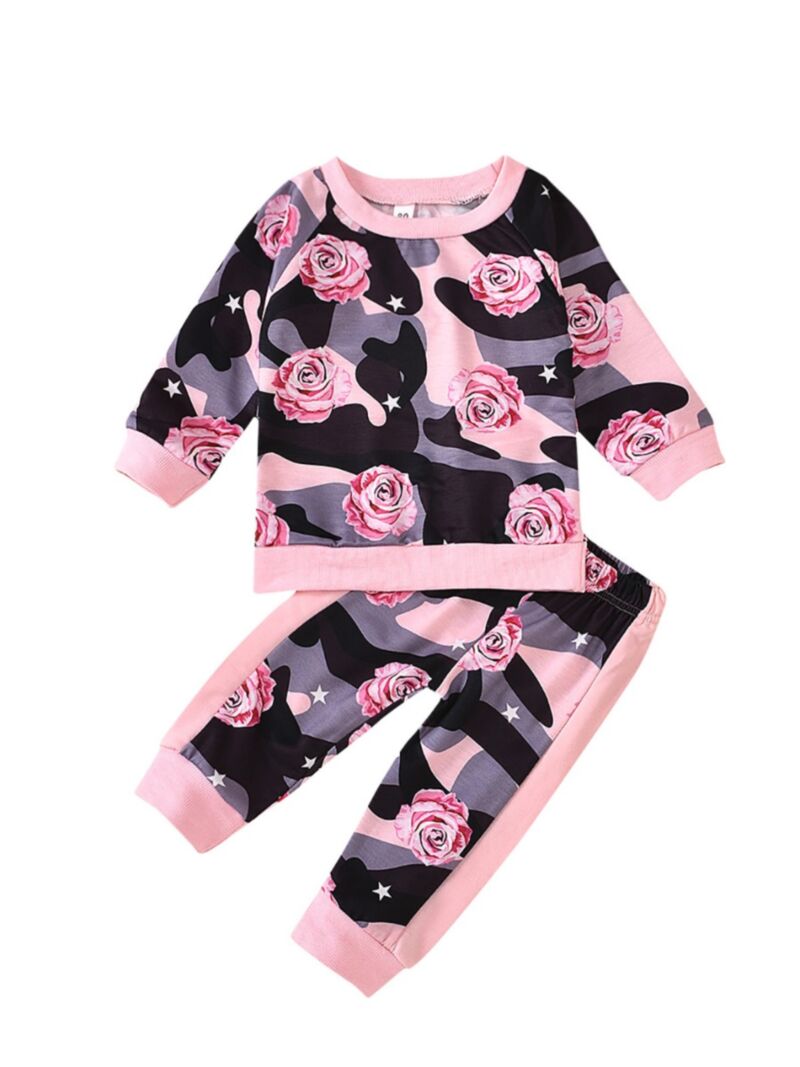 Wholesale 2 Pieces Little Girl Floral Print Sport Set S