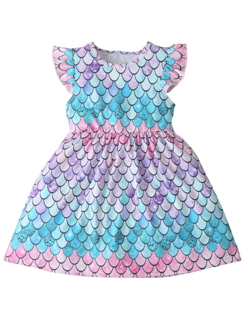 Wholesale Kid Girl Summer Fish Scale Print Dress 200720