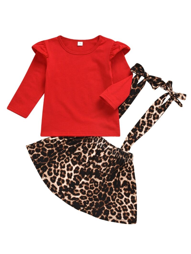 Wholesale 2 Pieces Toddler Girl Red Top Matching Leopar