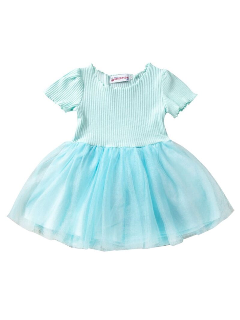 Wholesale Kid Girl Solid Color Ribbed Mesh Dress 200720