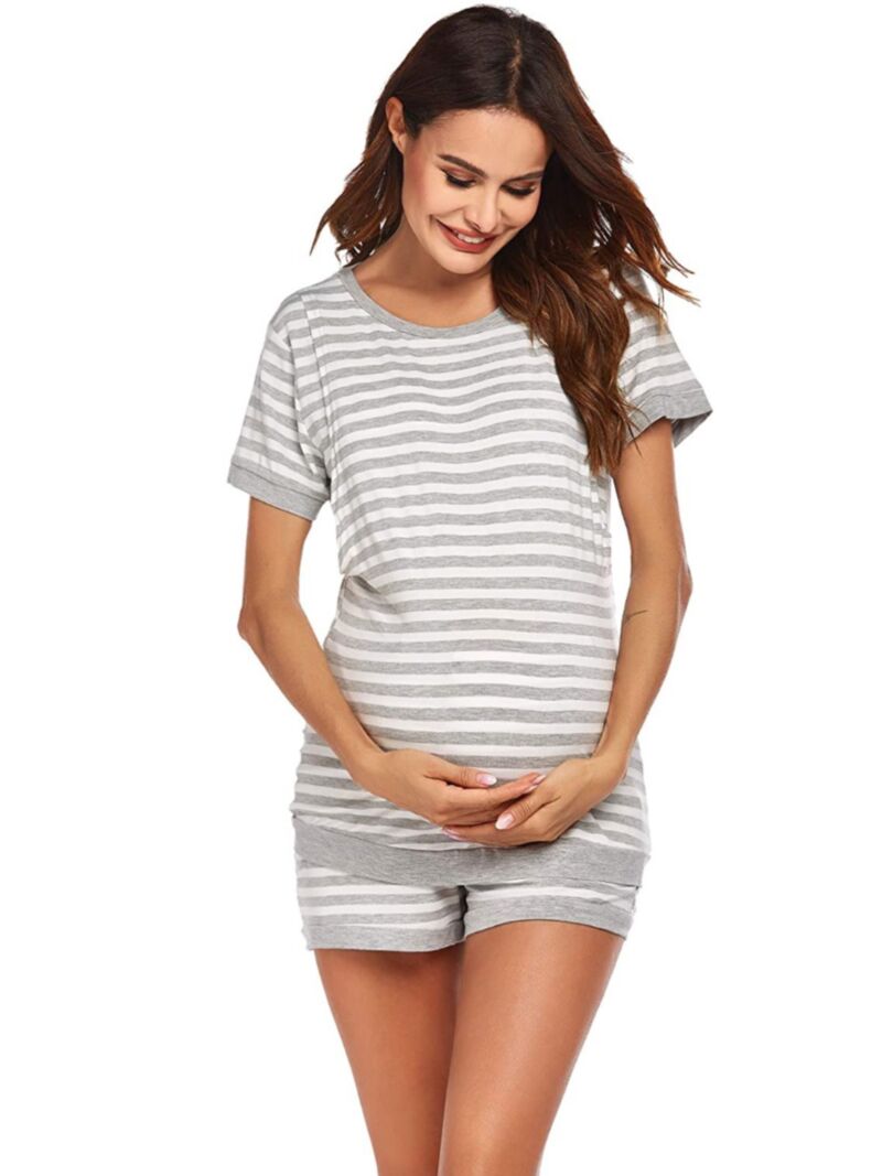 Wholesale 2 Pieces Maternity Nursing Stripe Homwear Set