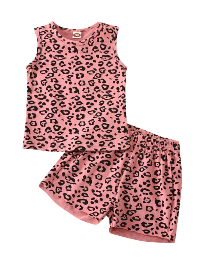 Wholesale 2 Pieces Kid Girl Leopard Print Set Tank Top