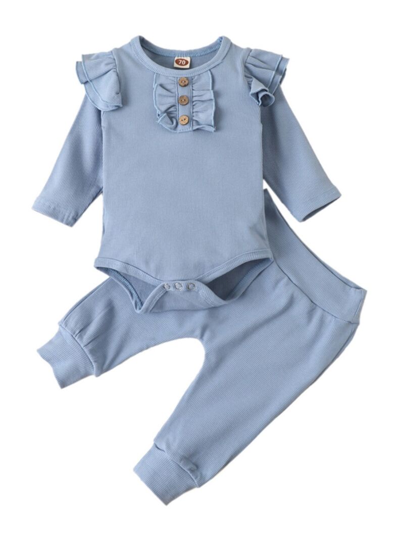 Wholesale 2 Pieces Baby Girl Plain Ribbed Set Flutter S