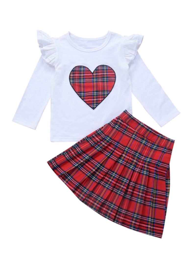 Wholesale 2 Pcs Kid Girl Plaid Love Heart Set Top Match