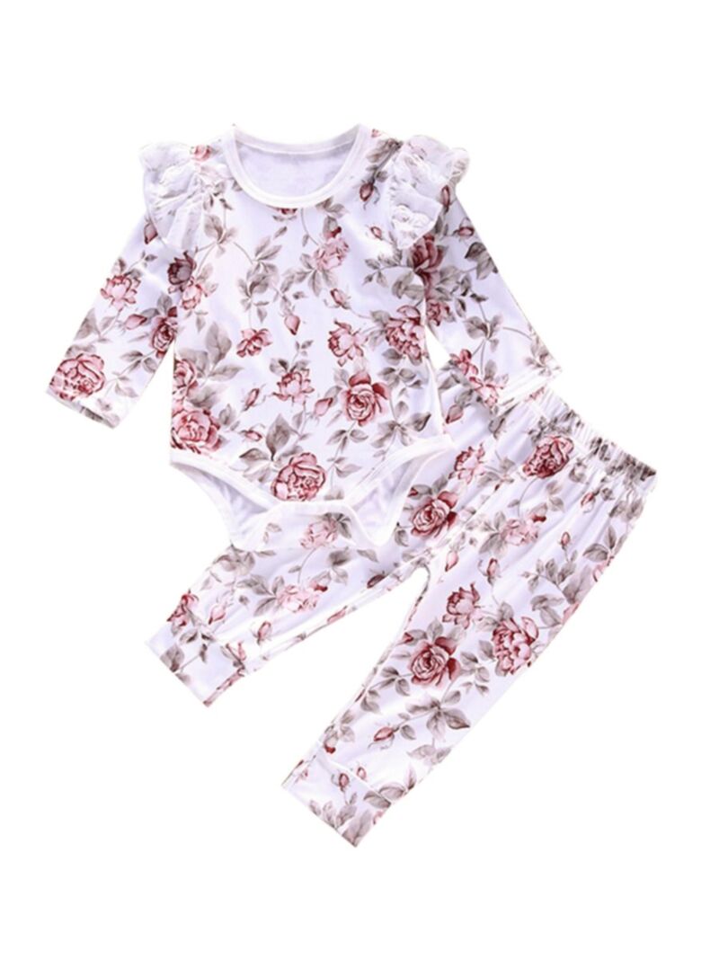 Wholesale 2 Pieces Baby Girl Floral Outfit Mesh Trim Bo