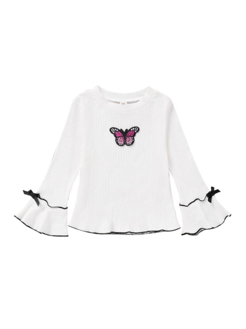 Wholesale Kid Girl Ribbed Butterfly Flared Sleeve Top 2