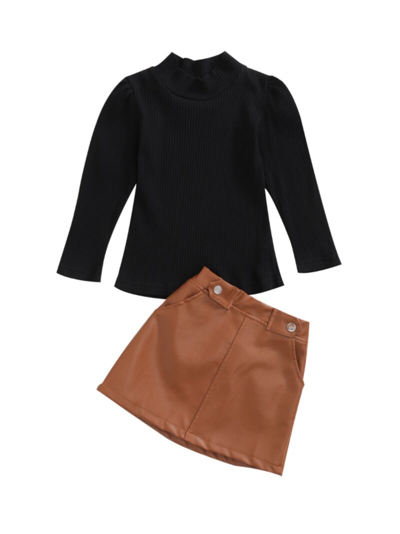 Wholesale 2 Pieces Kid Girl High Collar Ribbed Top With