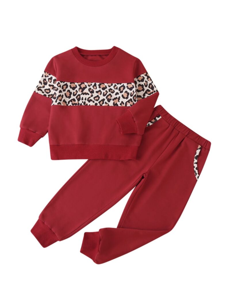 Wholesale 2 Pieces Kid Girl Leopard Set Sweatshirt & Sw