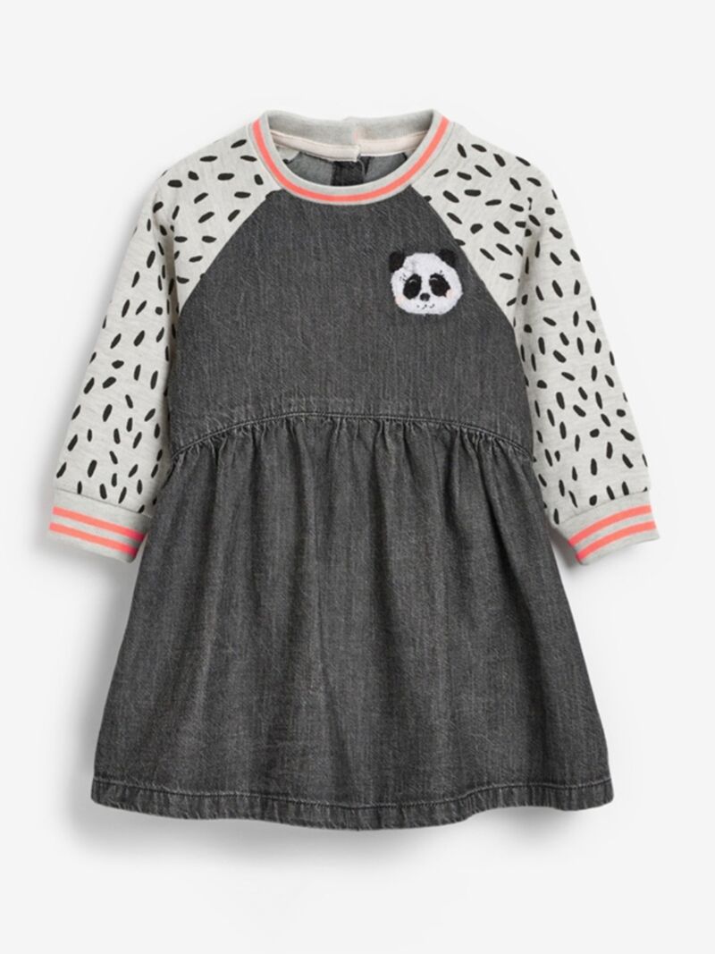 Wholesale Panda Print Raglan Sleeve Denim Dresses For G