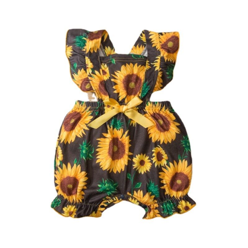 Wholesale 3-18M Bow Stitching Baby Girl Jumpsuit Sunflo