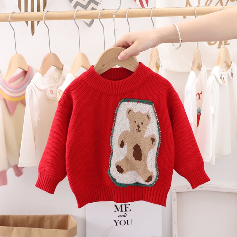 Wholesale 5-pack Long-Sleeved Teddy Bear Pattern Kid Kn