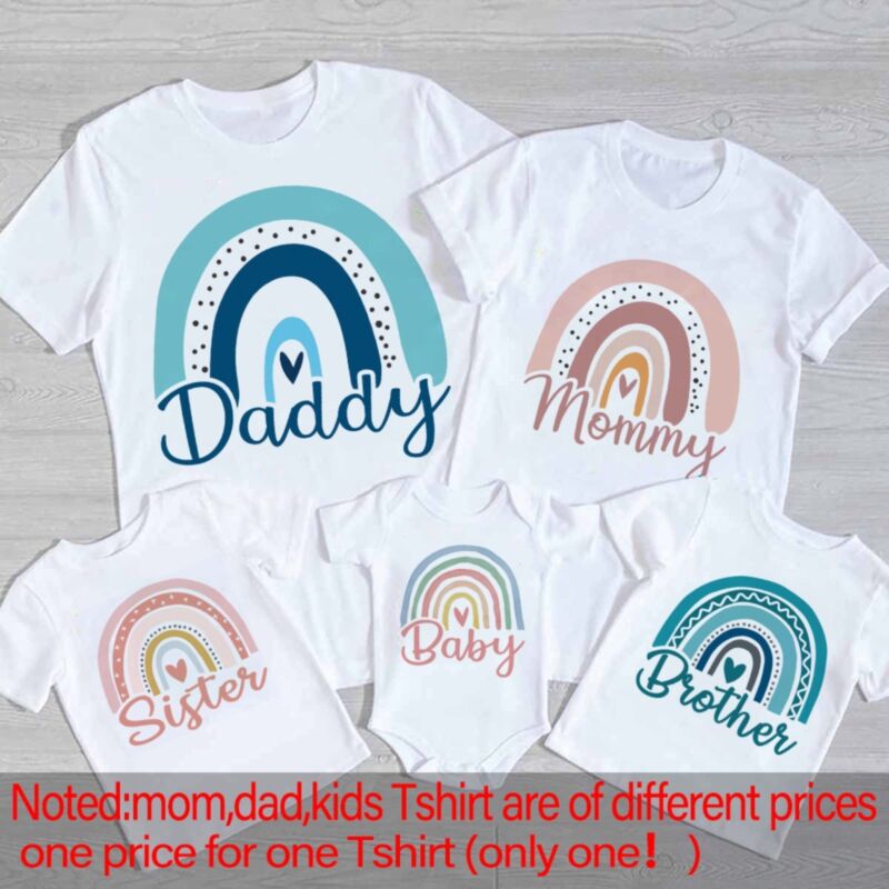 Wholesale Rainbow Daddy Mommy Sister Baby Round Neck Lo