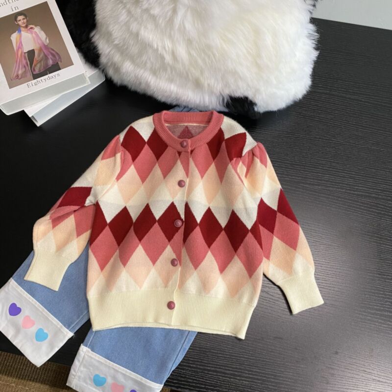 Wholesale 18M-6Y Toddler Girls Rhombus Sweater Knitted