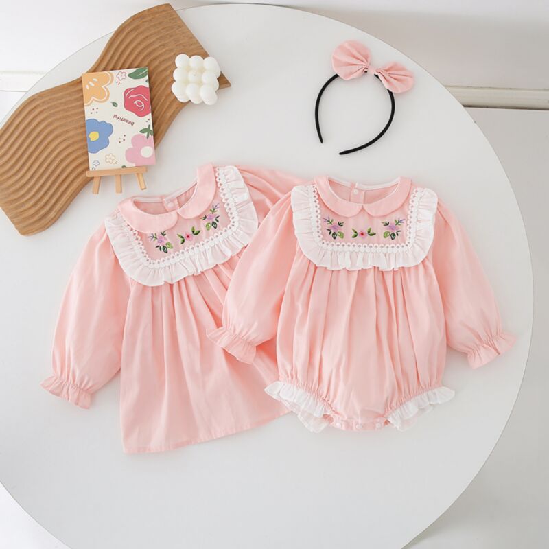 Wholesale 3M-5Y Toddler Girls Embroidery Floral Long Sl