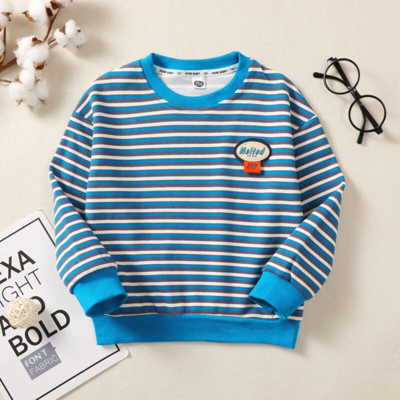 Wholesale 3-14Y Long Sleeve Three Color Striped Pullove