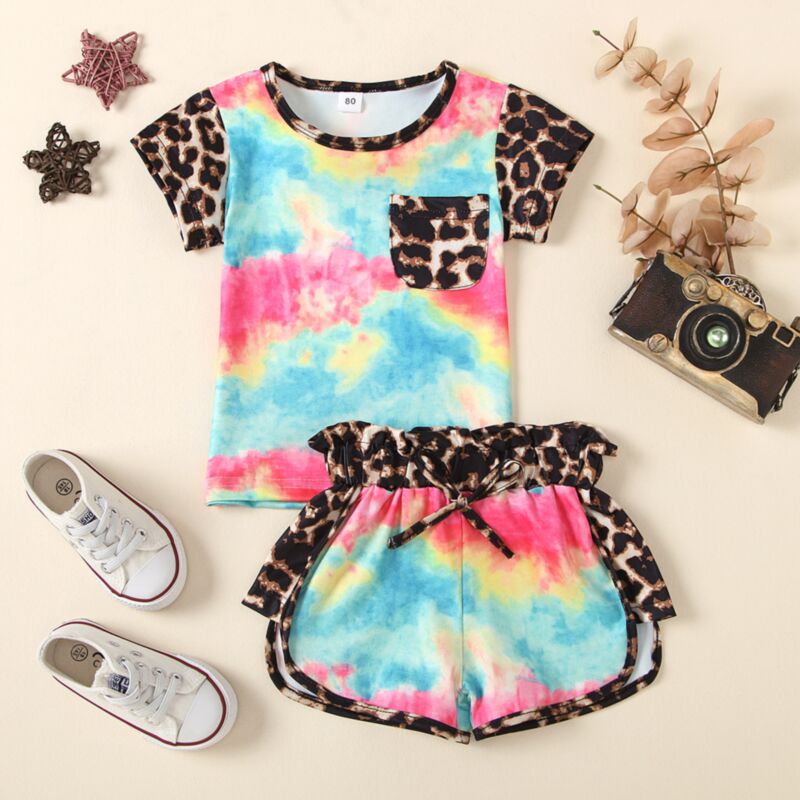Wholesale 9M-6Y Leopard Tie Dye Colorblock Short Sleeve