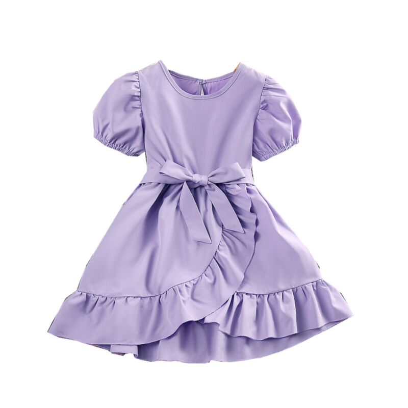 Wholesale 3-7Y Toddler Girls Purple Ruffle Trim Puff Sl