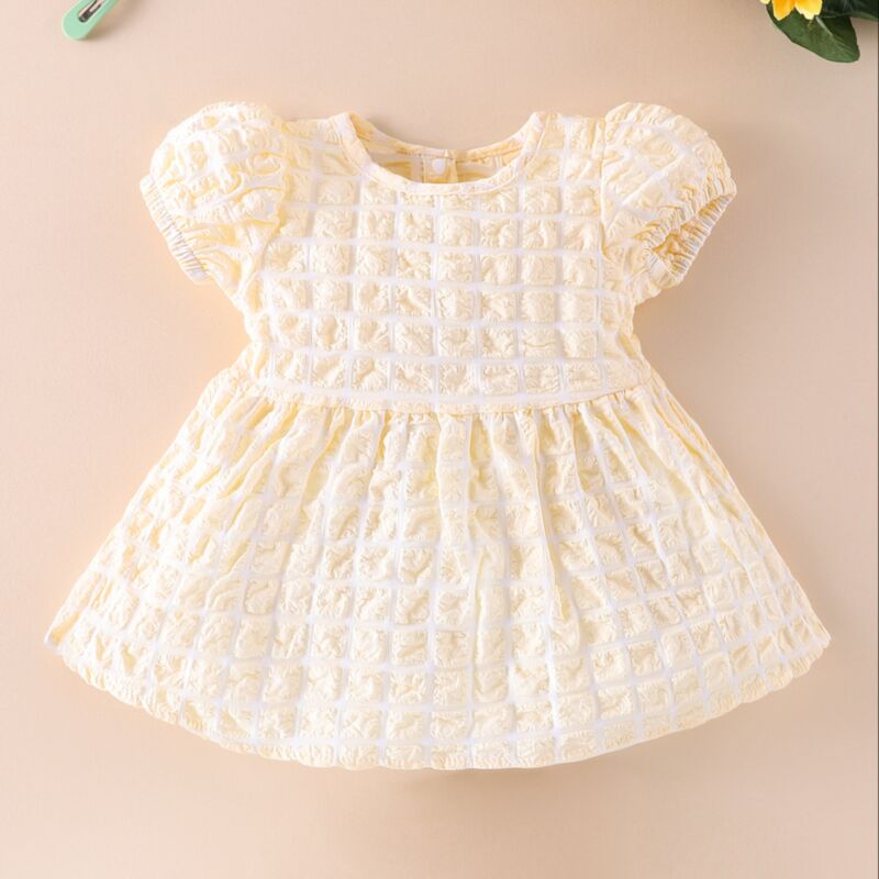 Wholesale 3-24M Baby Girls Puff Sleeve Checked Dresses