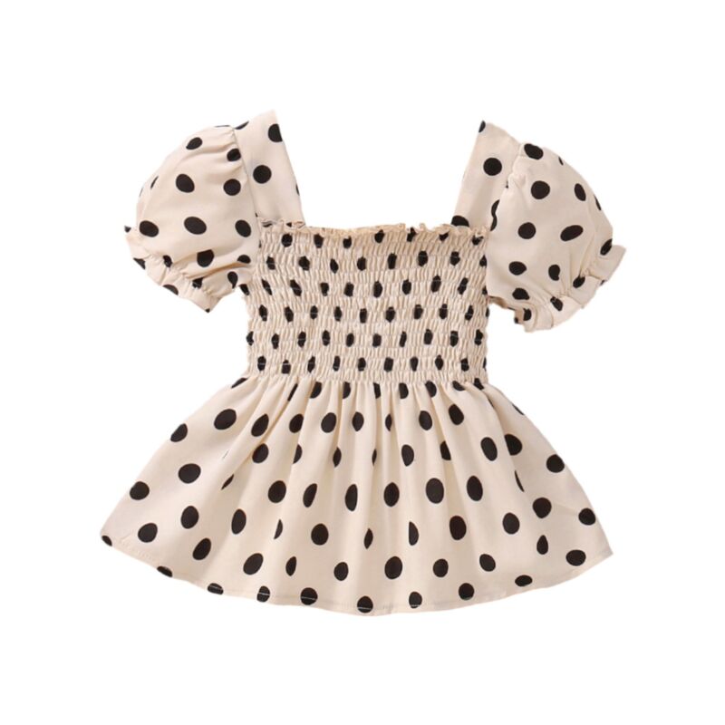 Wholesale 2-6Y Toddler Girls Polka Dots Puff Sleeve Smo