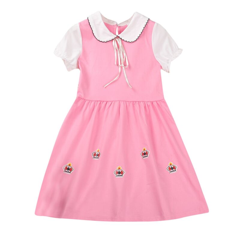 Wholesale 3-8Y Kids Girls Doll Neck Crown Preppy Dress