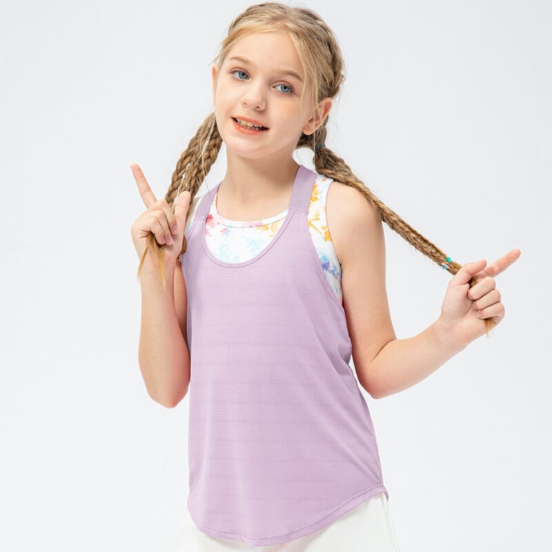 Wholesale 5-12Y Kids Girls Sleeveless Solid Color Loose