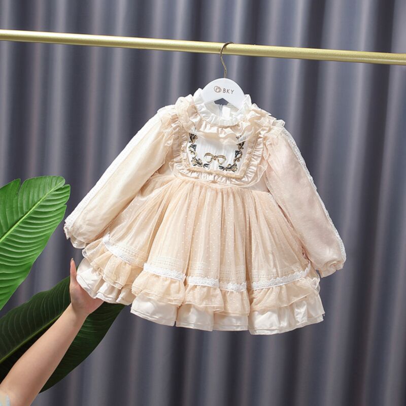 Wholesale Little Girls Embroidered Flower Ruffled Colla