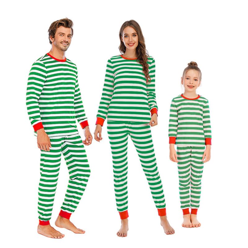Wholesale 4-11Y Family Matching Suit Green Striped Long