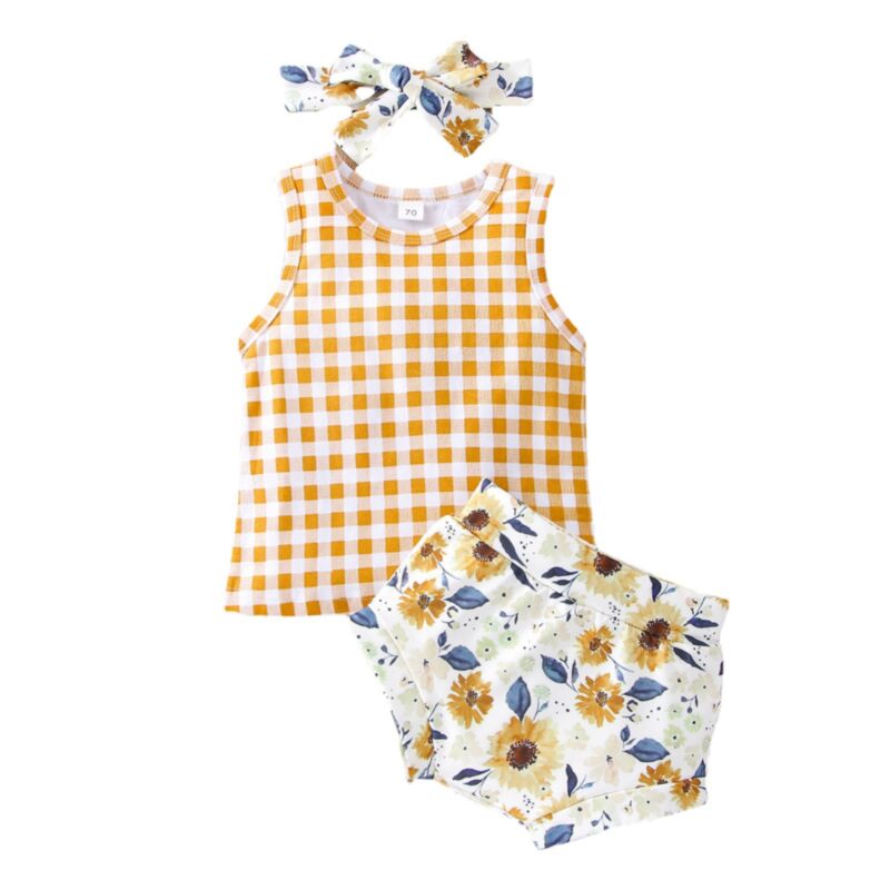 Wholesale 3-24M Baby Sets Summer Plaid Vest And Chrysan